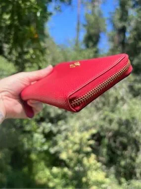 Coach | Bags | Coach Long Ziparound Wallet Pebble Leather Red With Gold ...